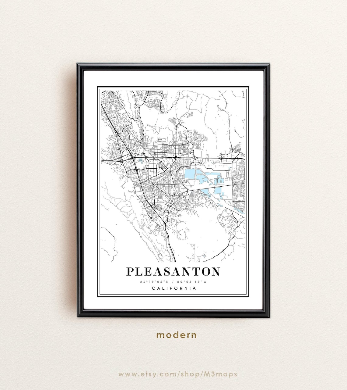 Pleasanton California map Pleasanton CA map Pleasanton city | Etsy