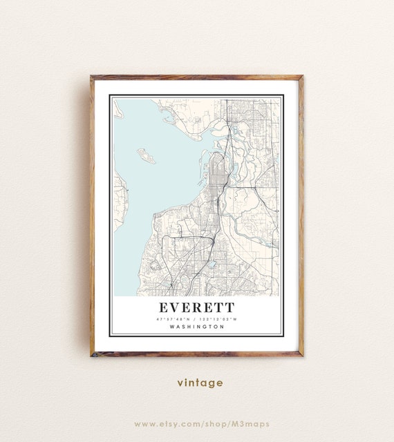 Everett Washington Map Everett WA Map Everett City Map | Etsy