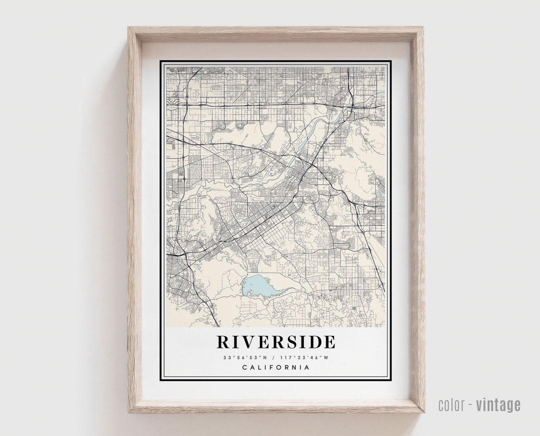 Riverside CA Map Print - Riverside California City Poster ...