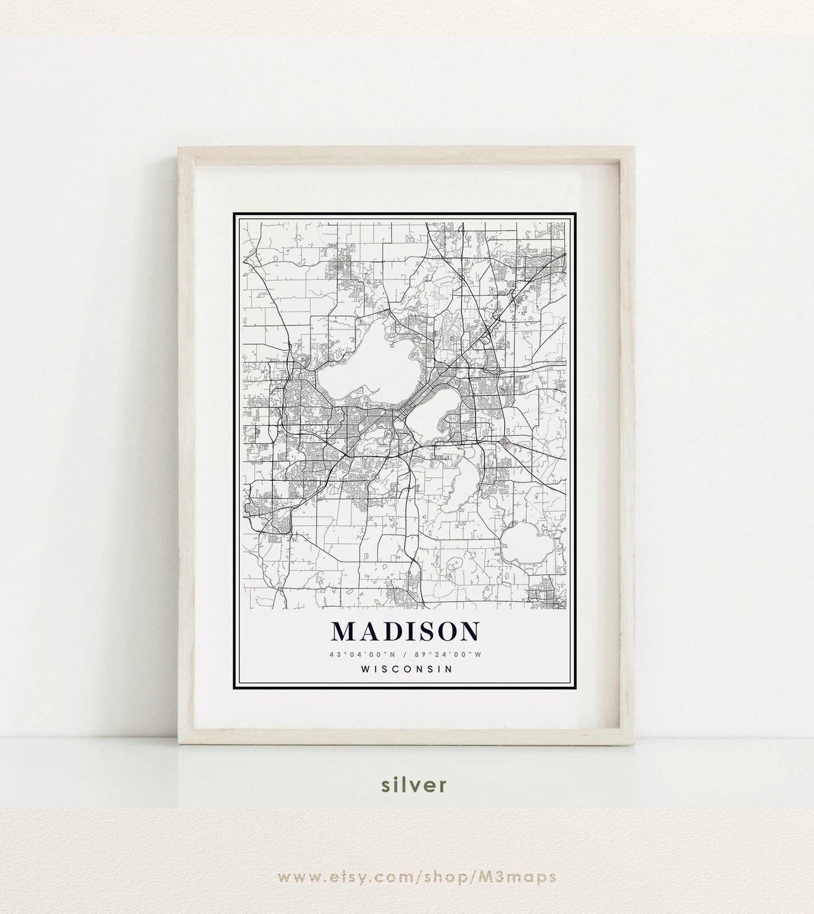 Madison Wisconsin map Madison WI map Madison city map | Etsy