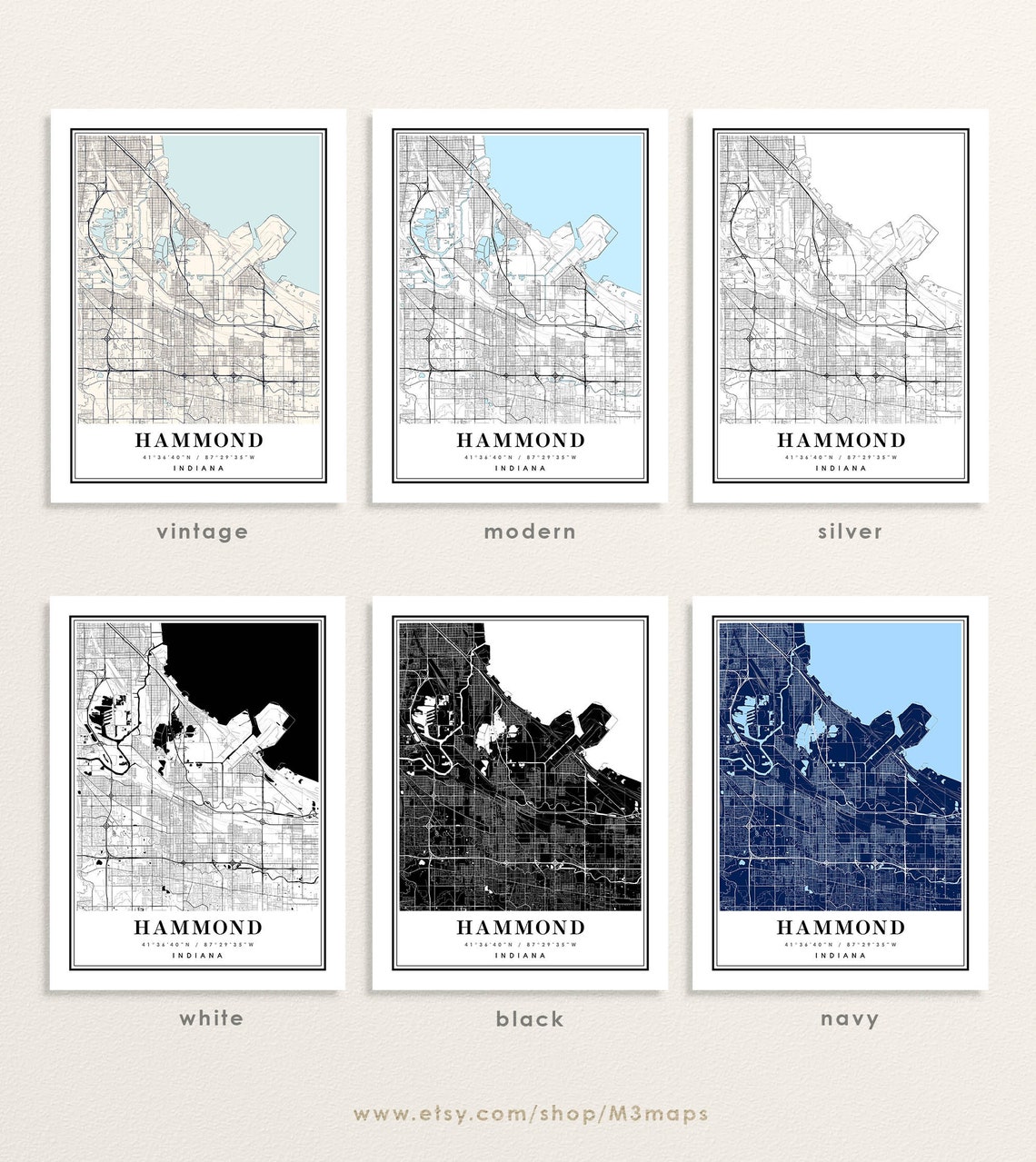 Hammond Indiana Map Hammond IN Map Hammond City Map Hammond | Etsy