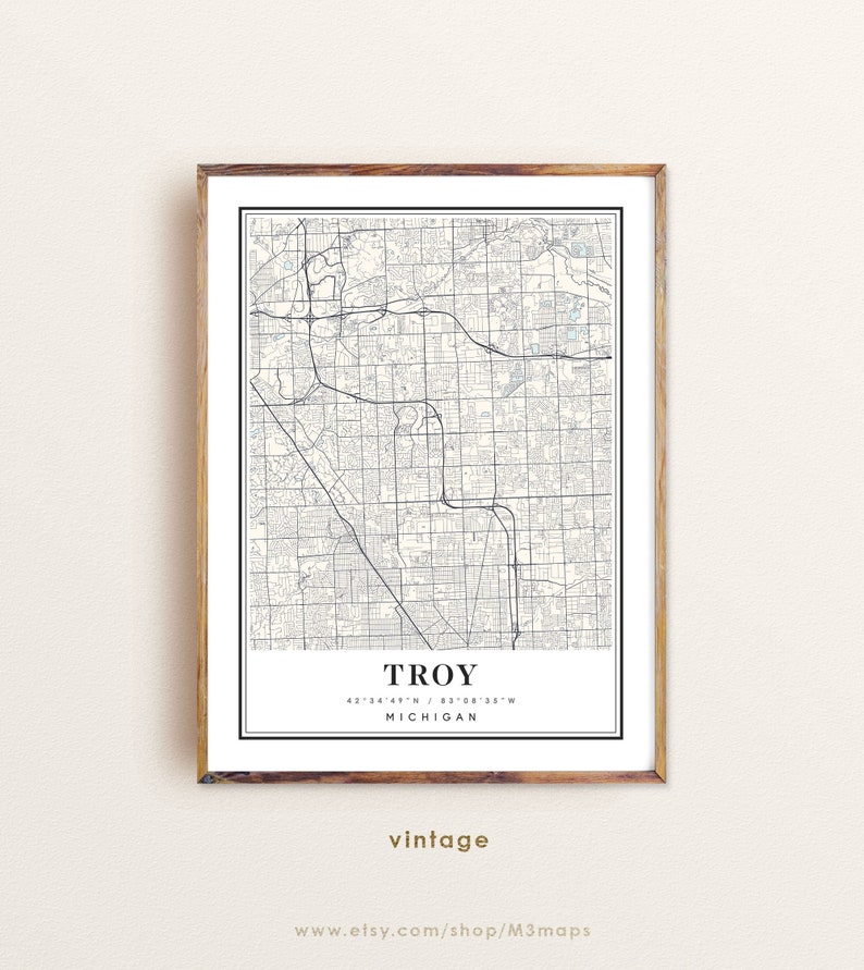 Troy Michigan Map Troy MI Map Troy City Map Troy Print - Etsy
