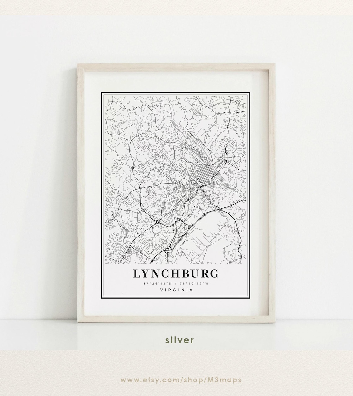 Lynchburg Virginia map Lynchburg VA map Lynchburg city map | Etsy