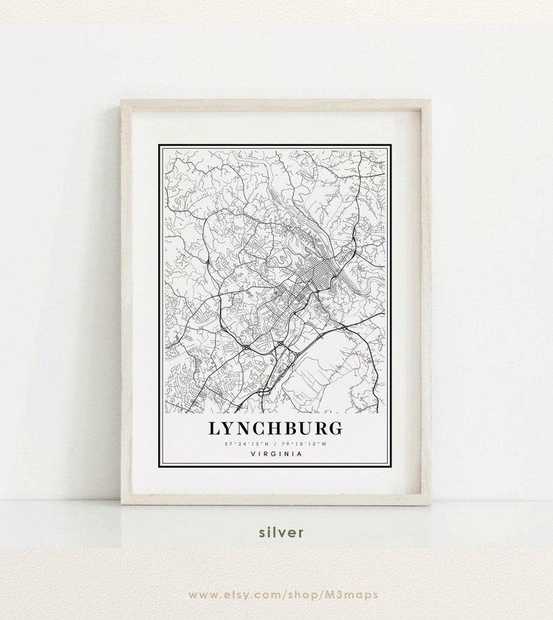 Lynchburg Virginia map Lynchburg VA map Lynchburg city map | Etsy