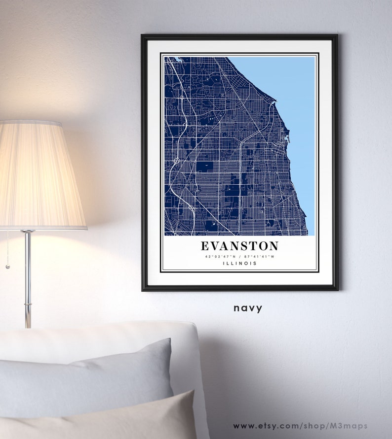 Evanston Illinois Map Evanston IL Map Evanston City Map - Etsy