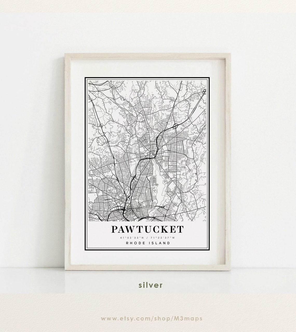 Pawtucket Rhode Island map Pawtucket RI map Pawtucket city | Etsy