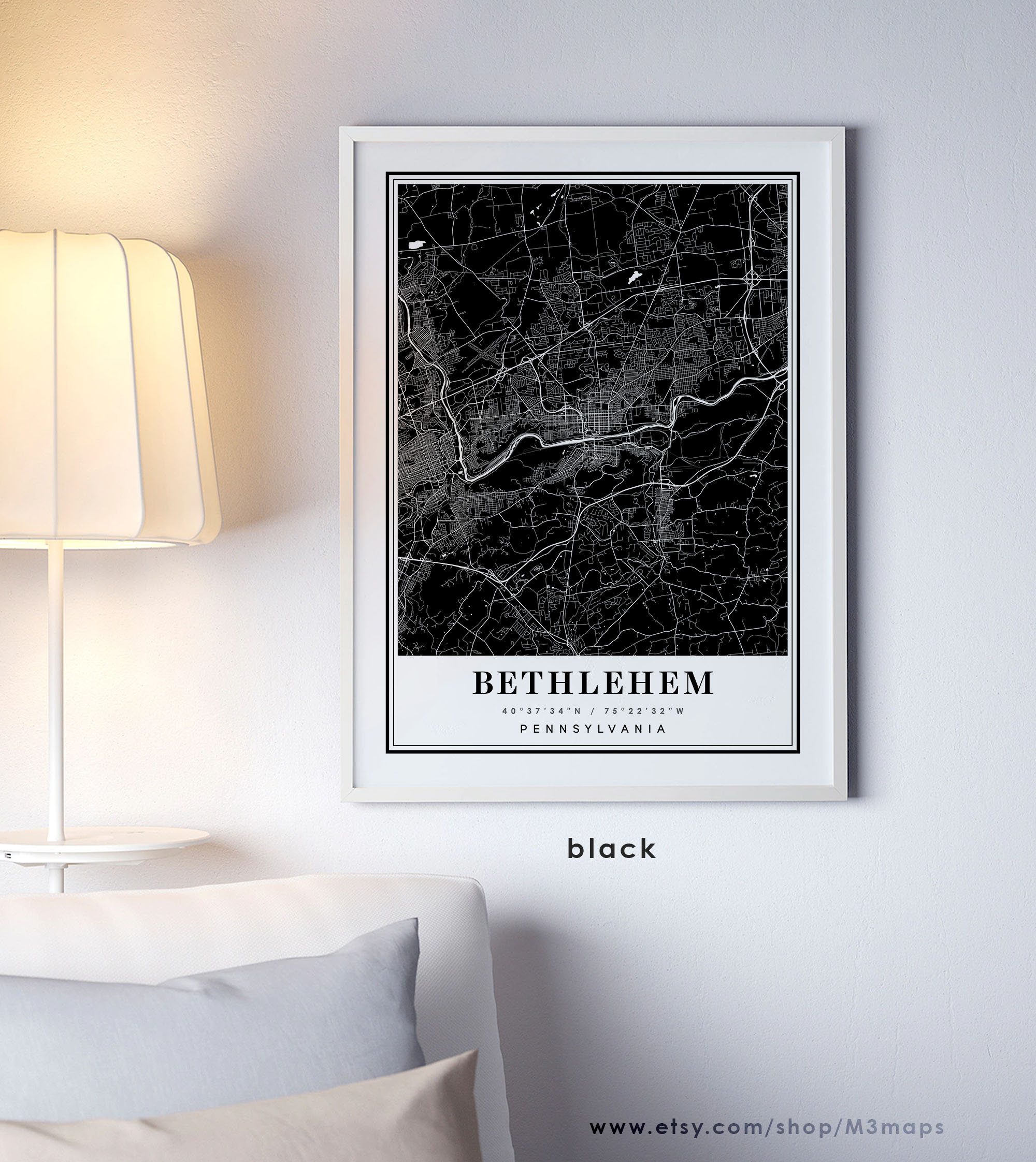 Bethlehem Pennsylvania Map Art Print: Custom City Map - Etsy
