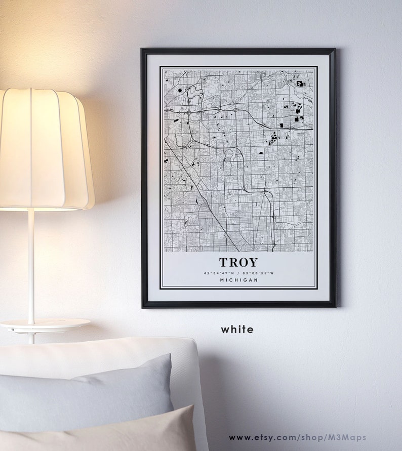 Troy Michigan Map Troy MI Map Troy City Map Troy Print - Etsy