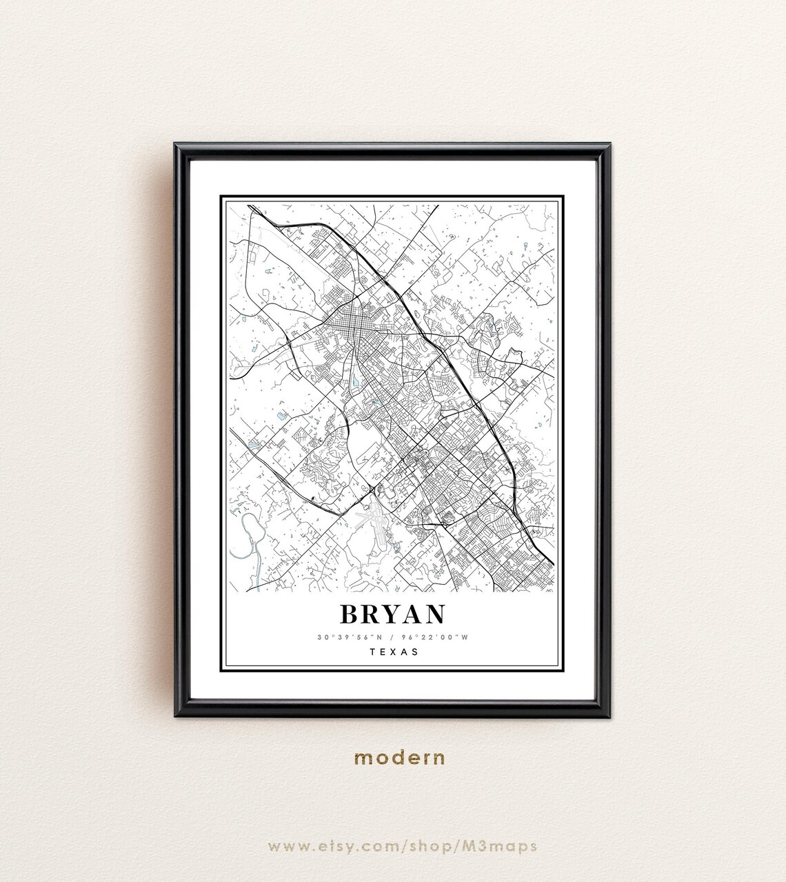 Bryan Texas map Bryan TX map Bryan city map Bryan print | Etsy