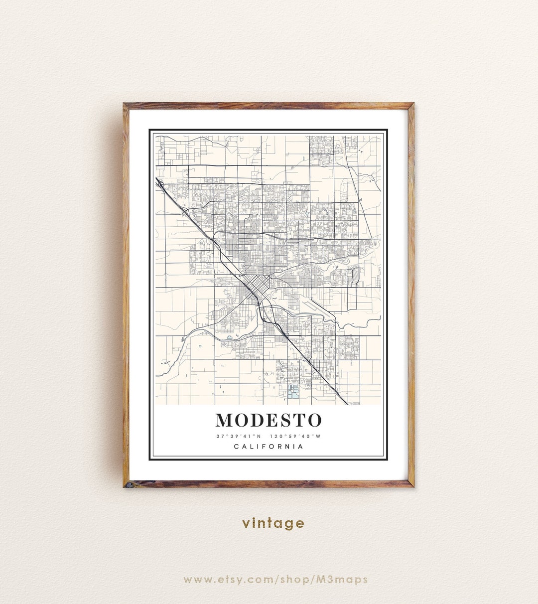 Modesto California Map, Modesto CA Map, Modesto City Map, Modesto Print ...