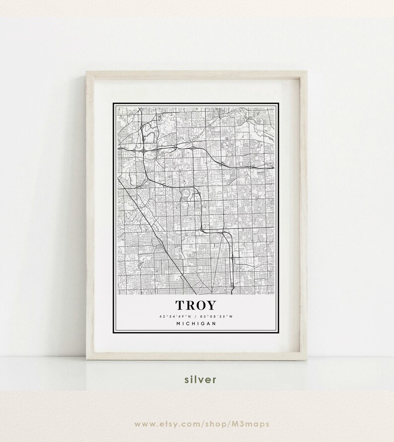 Troy Michigan Map Troy MI Map Troy City Map Troy Print - Etsy