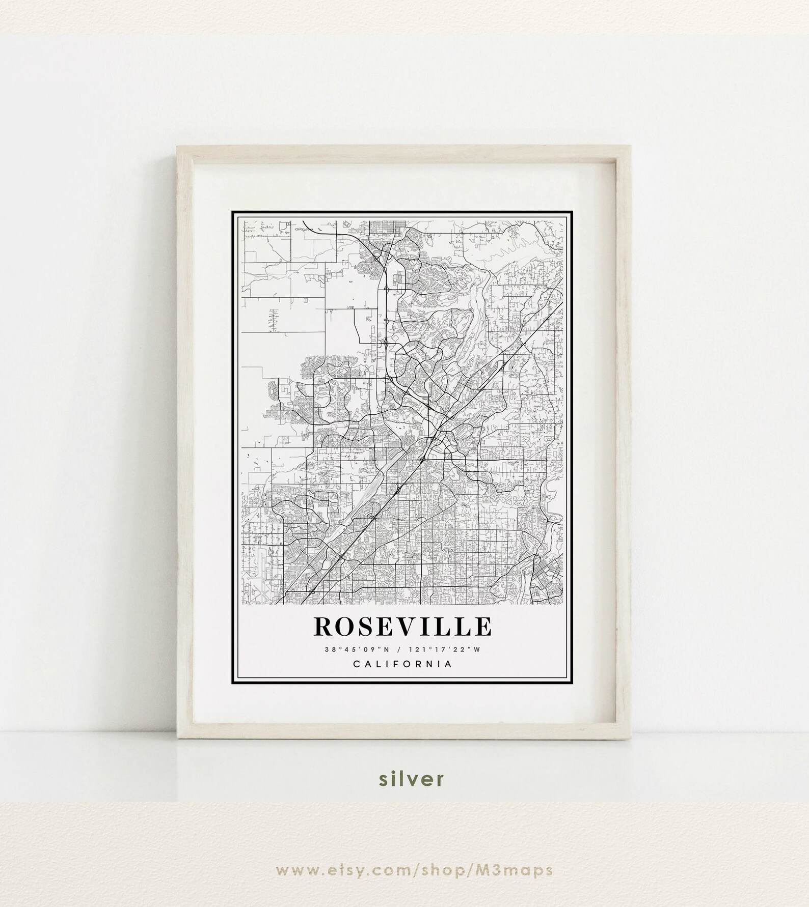 Roseville California Map Roseville CA Map Roseville City - Etsy