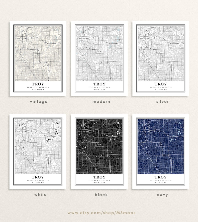 Troy Michigan Map Troy MI Map Troy City Map Troy Print - Etsy