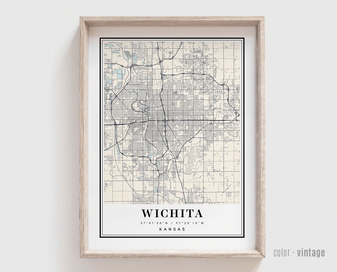 Wichita KS Map Print - Wichita Kansas City Poster - Personalized Modern ...