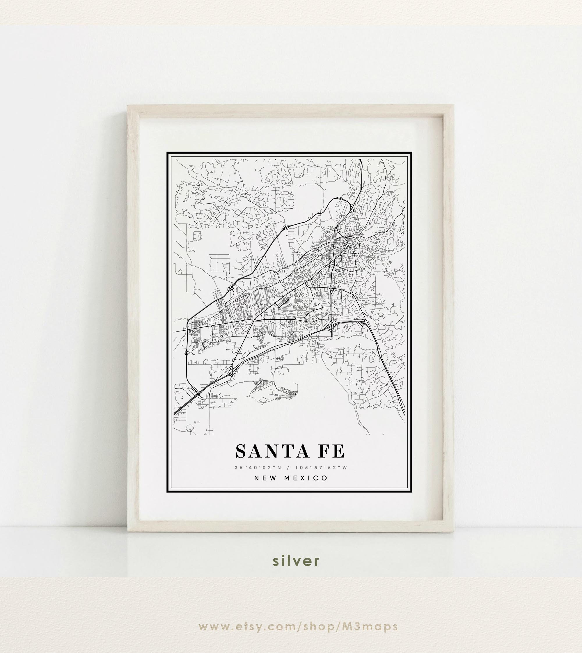 Santa Fe New Mexico map Santa Fe NM map Santa Fe city map | Etsy