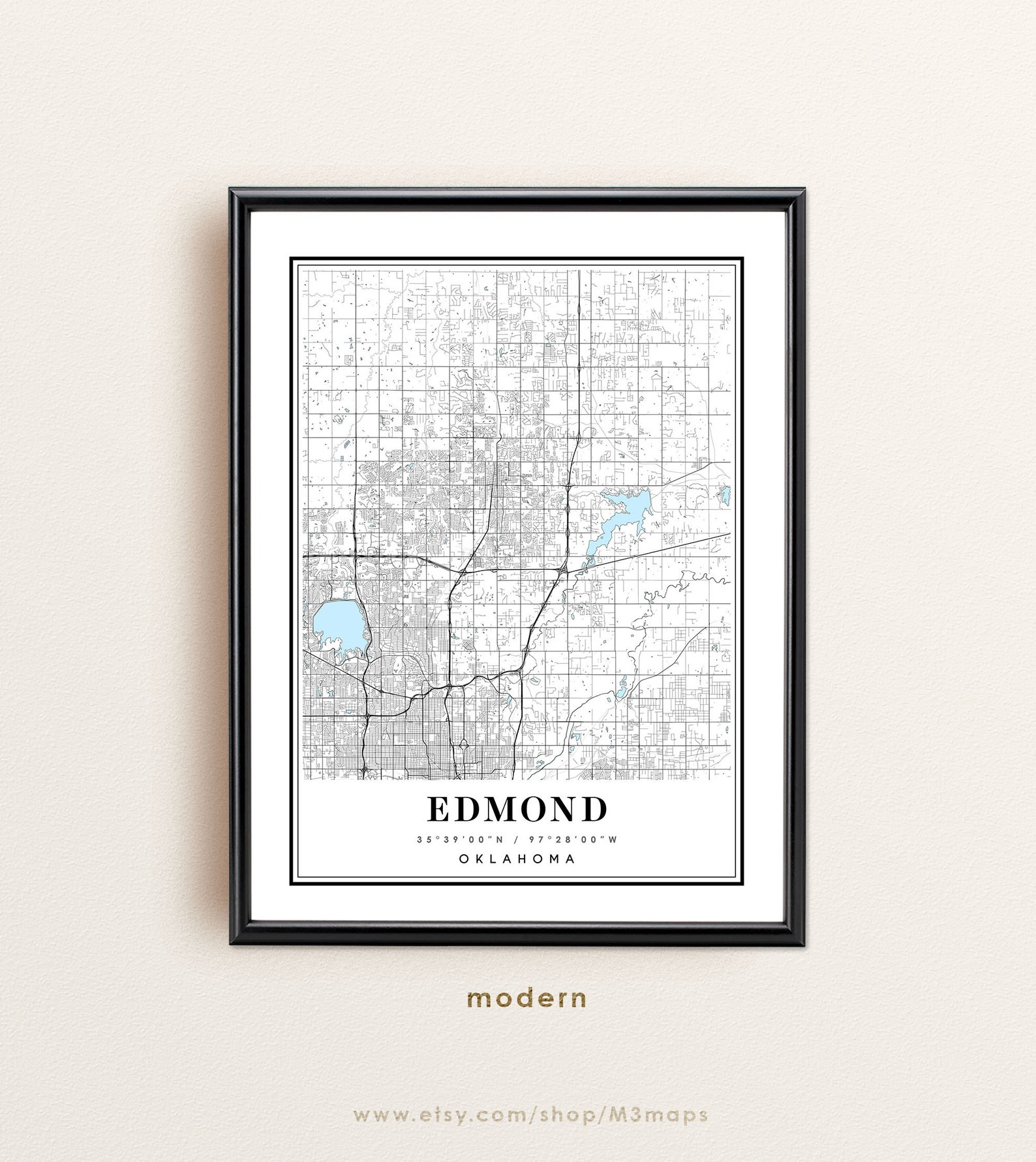 Edmond Oklahoma Map Edmond OK Map Edmond City Map Edmond | Etsy