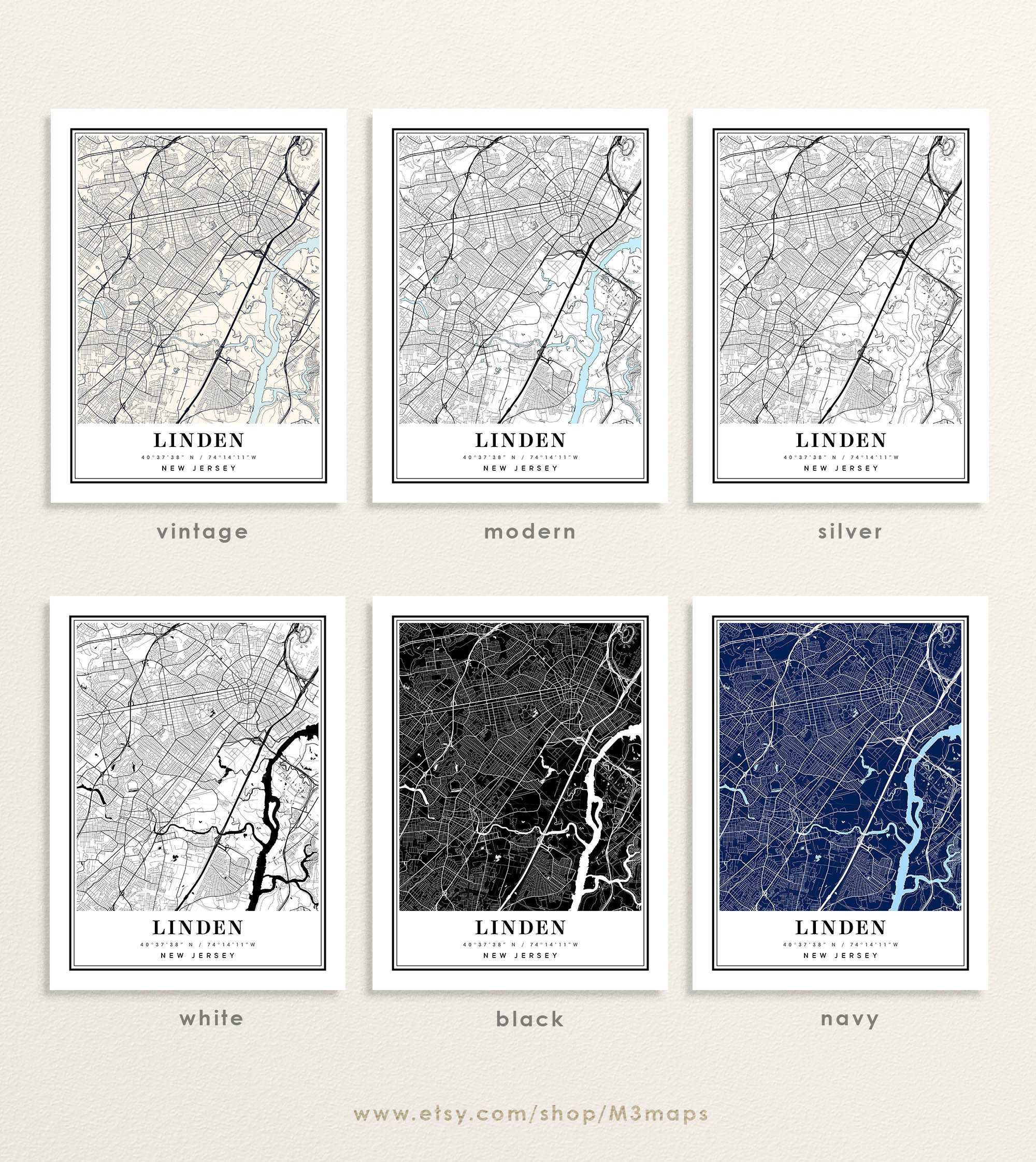 Linden New Jersey Map Linden NJ Map Linden City Map Linden - Etsy