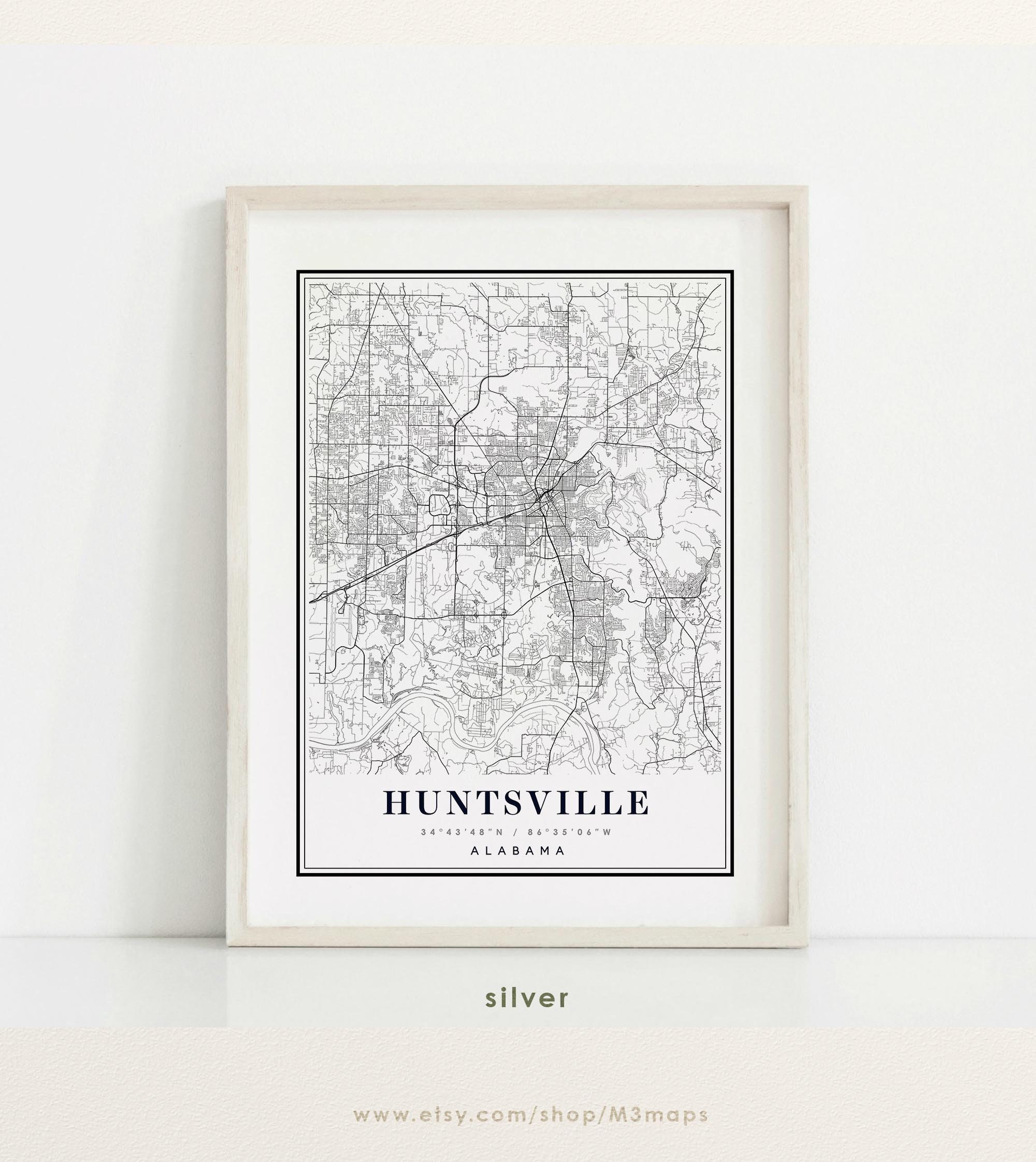 Huntsville Alabama map Huntsville AL map Huntsville city | Etsy