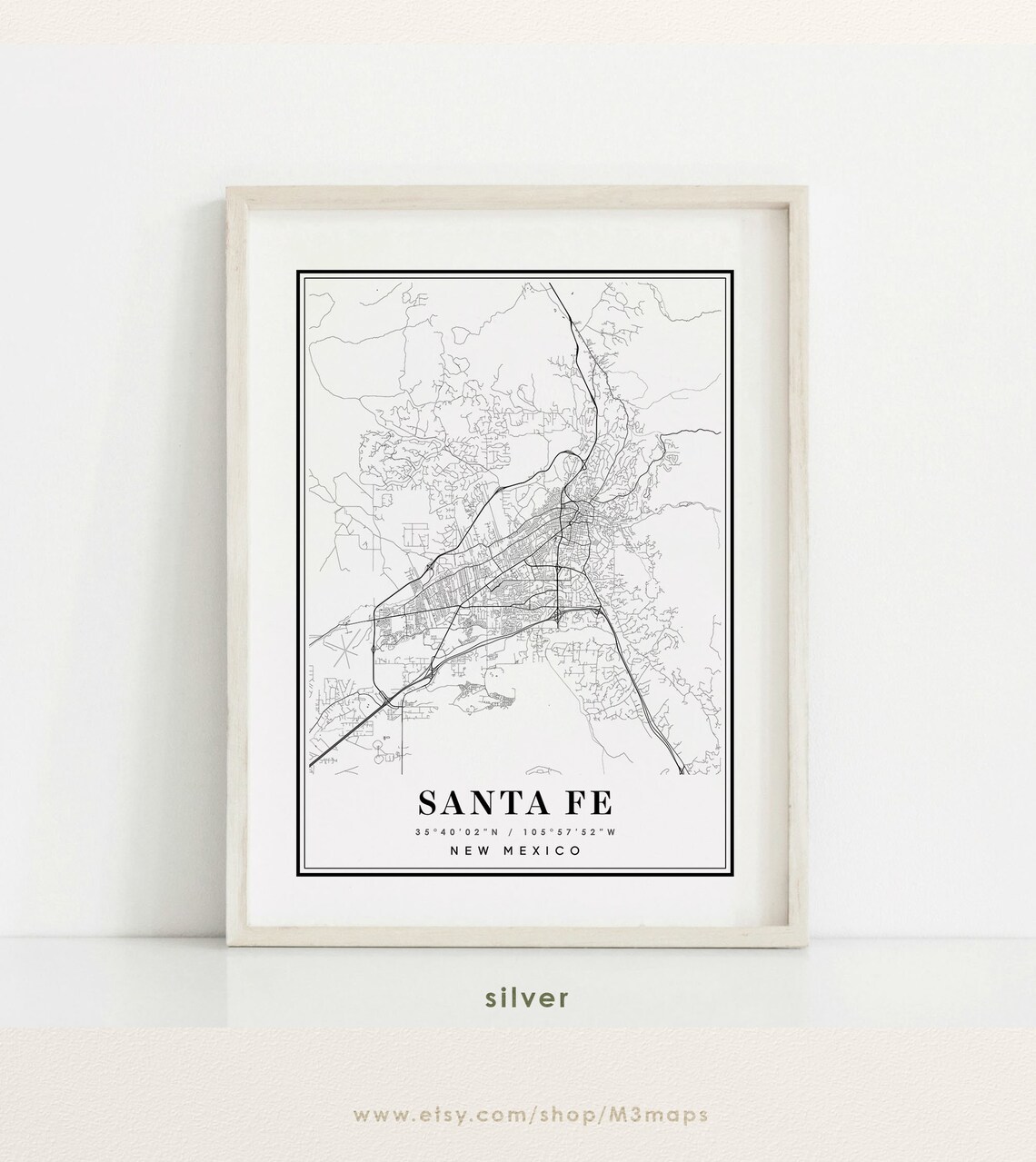 Santa Fe New Mexico Map Santa Fe NM Map Santa Fe City Map | Etsy