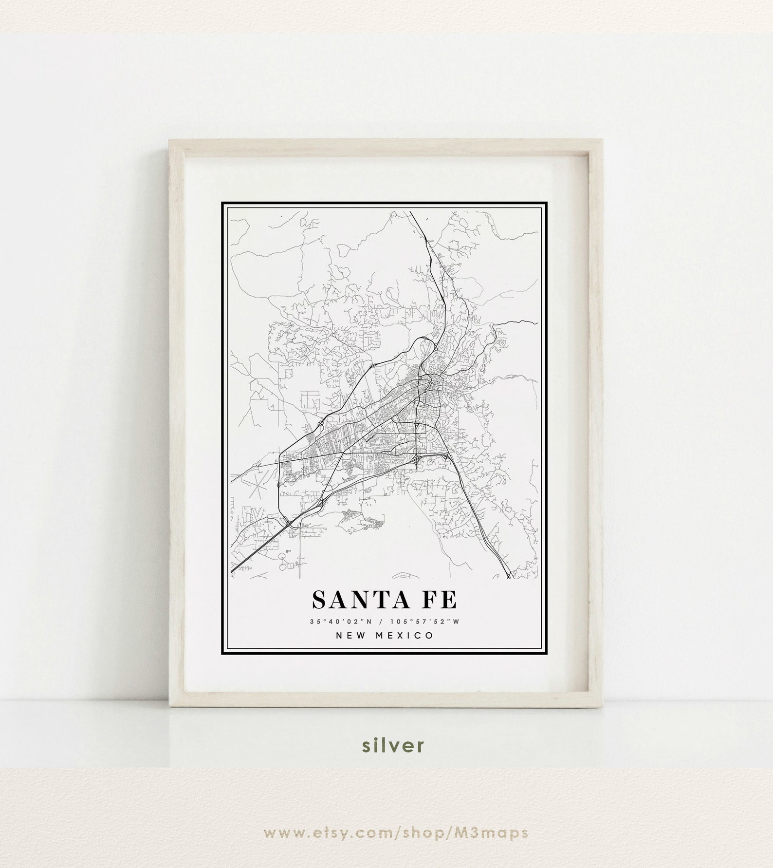 Santa Fe New Mexico Map Santa Fe NM Map Santa Fe City Map | Etsy