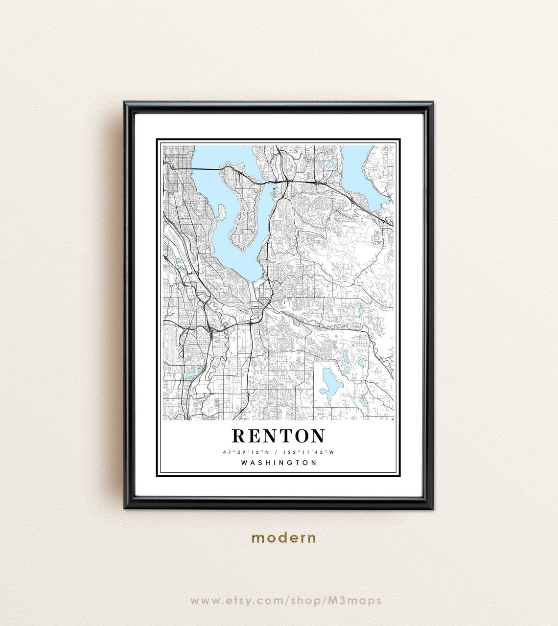 Renton Washington Map Renton WA Map Renton City Map Renton - Etsy