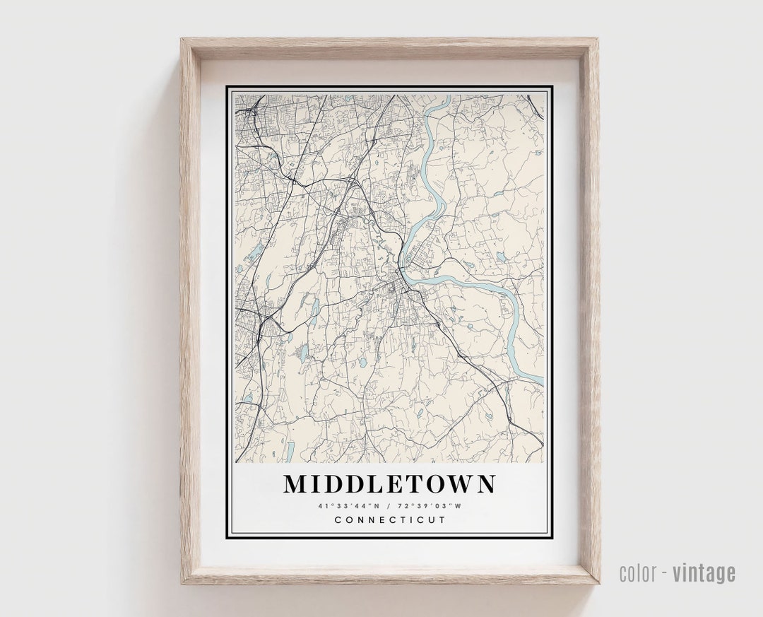 Middletown CT Map Print - Middletown Connecticut City Poster ...