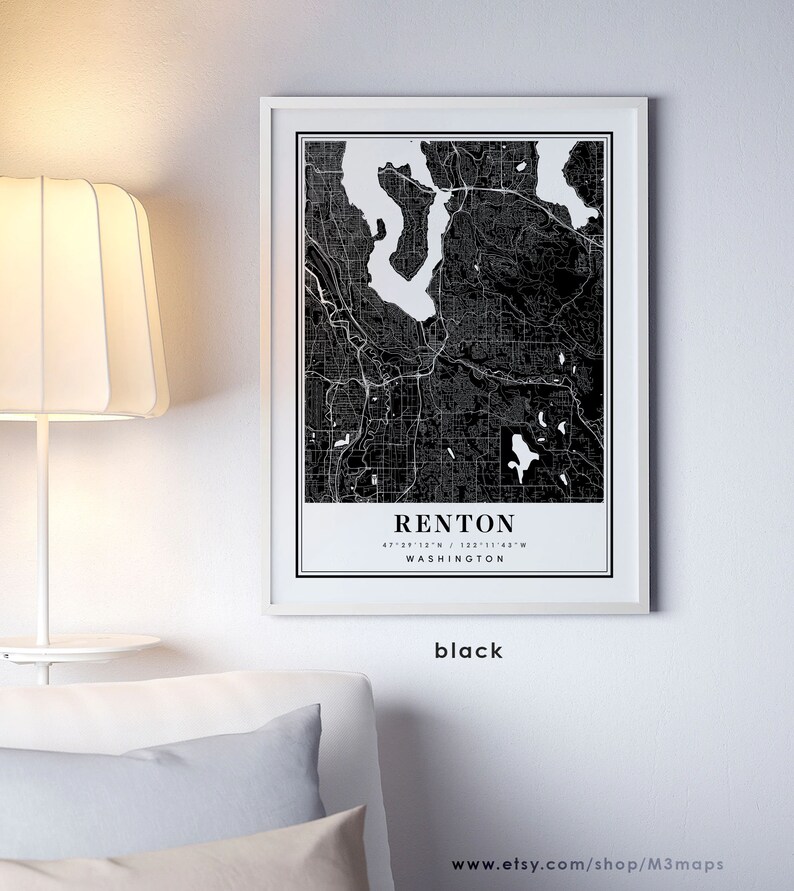Renton Washington Map Renton WA Map Renton City Map Renton - Etsy