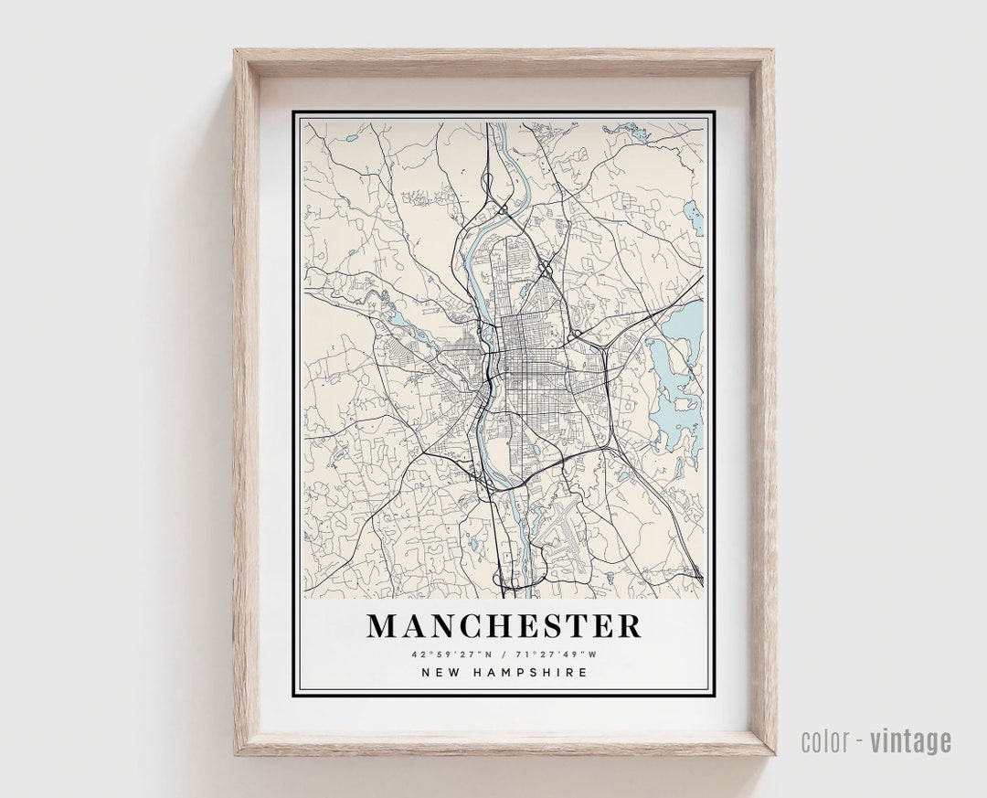 Manchester NH Map Print Manchester New Hampshire City Poster ...