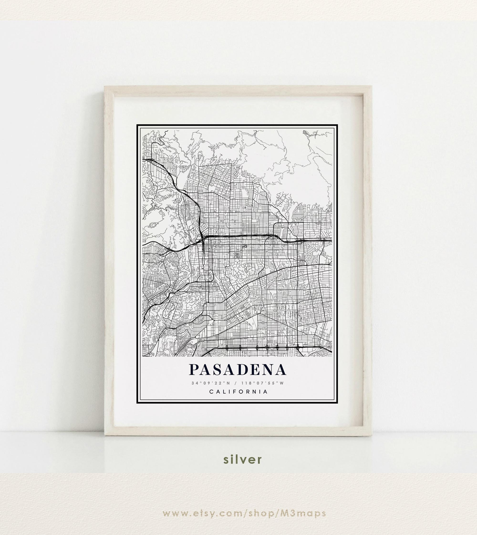 Pasadena California map Pasadena CA map Pasadena city map | Etsy