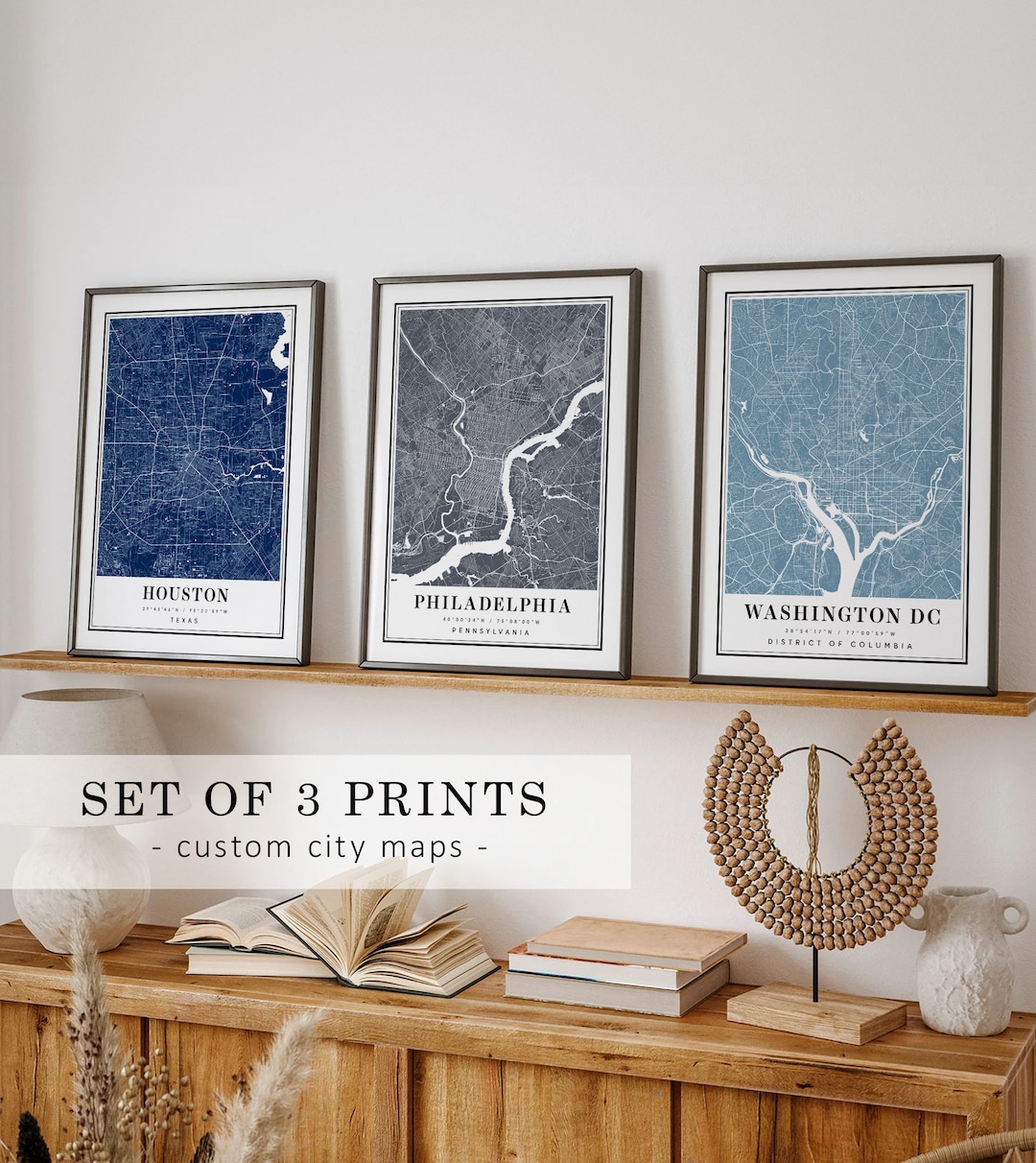 Custom City Map Prints: Set of 3, Any Location - Etsy