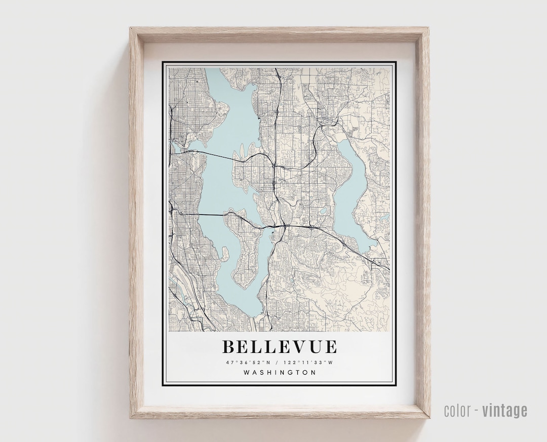 Bellevue WA Map Print Bellevue Washington City Poster Personalized ...