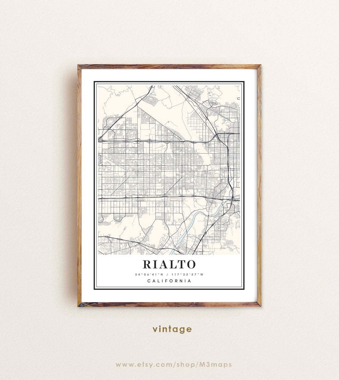 Rialto California Map Rialto CA Map Rialto City Map Rialto | Etsy