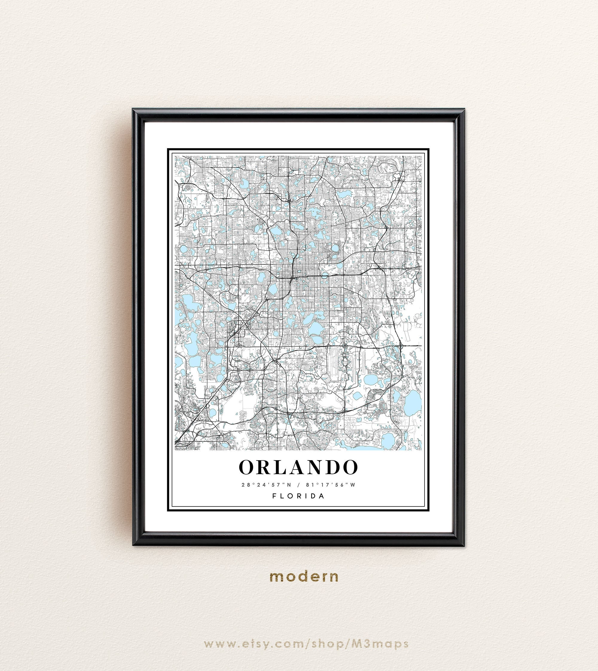 Orlando Florida Map Orlando FL Map Orlando City Map Orlando | Etsy