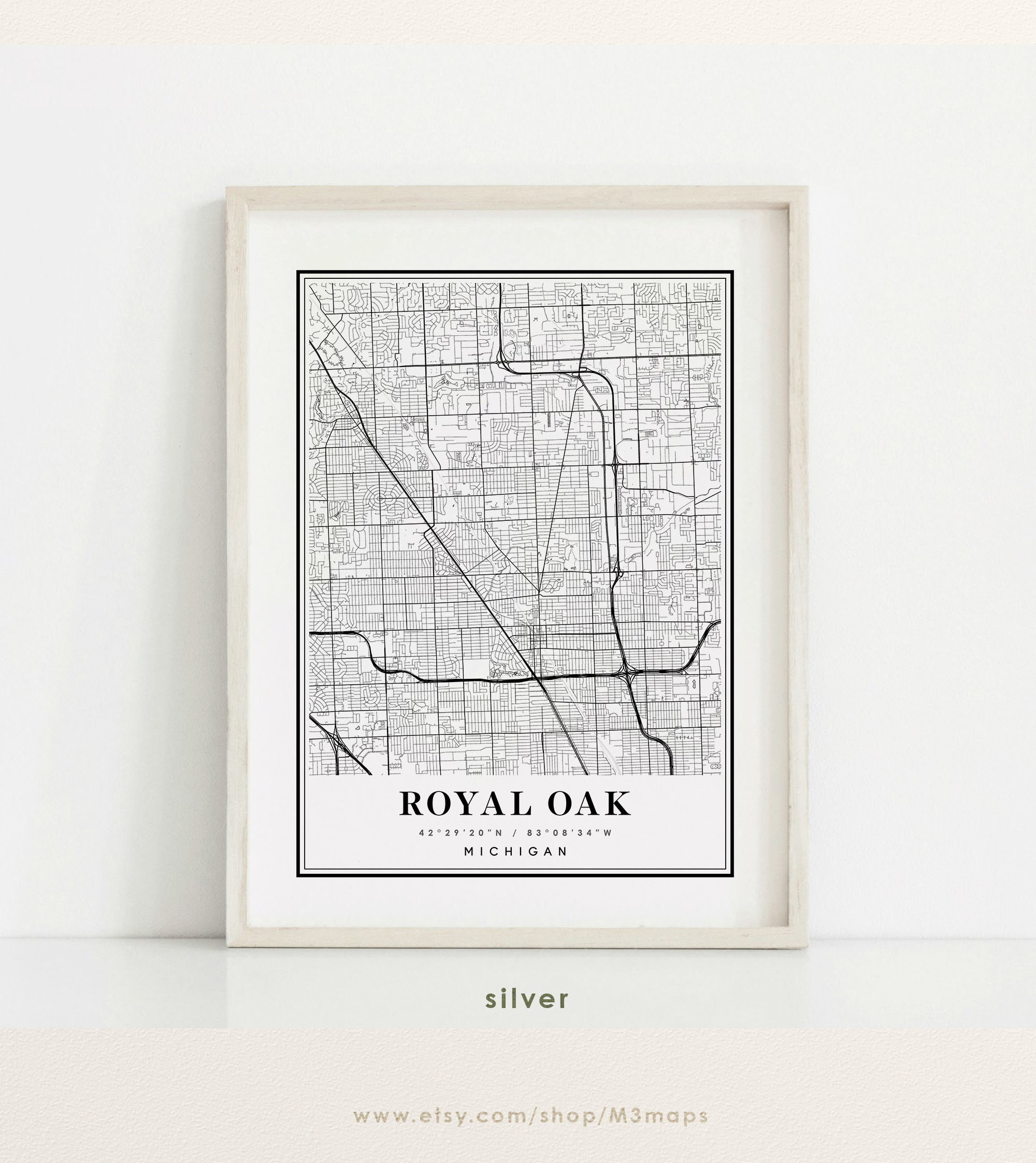Royal Oak Michigan Map Royal Oak MI Map Royal Oak City Map - Etsy