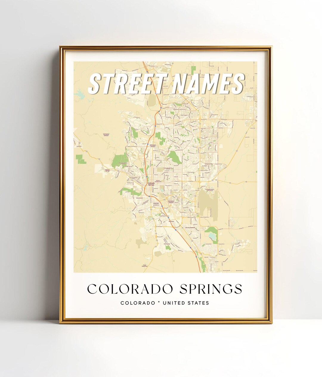 Colorado Springs CO Map Art Print - Home Office Wall Art Decor - City ...