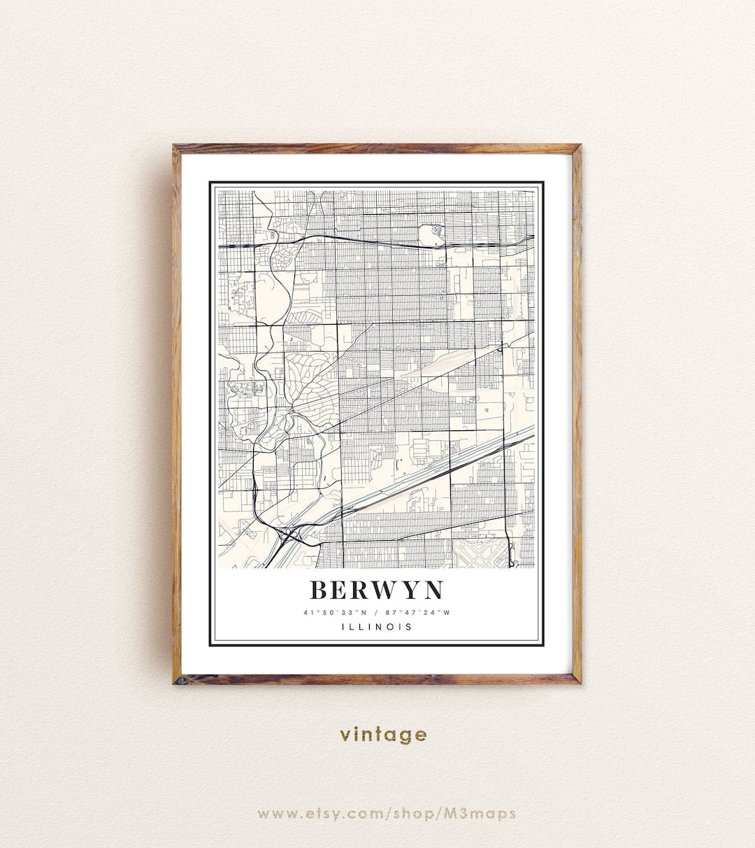Berwyn Illinois Map, Berwyn IL Map, Berwyn City Map, Berwyn Print ...
