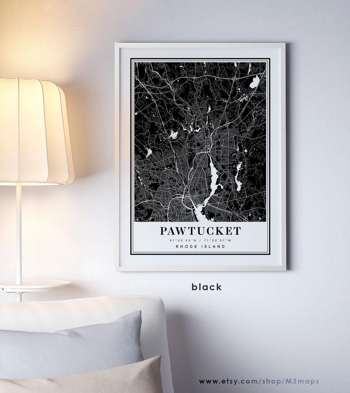 Pawtucket Rhode Island Map Pawtucket RI Map Pawtucket City | Etsy