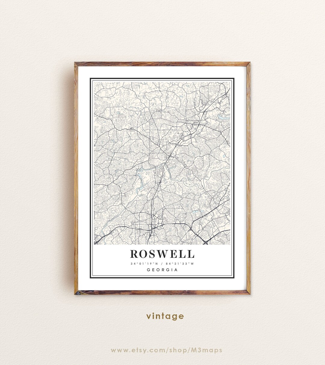 Roswell Georgia Map Art Print: Custom City Map - Etsy