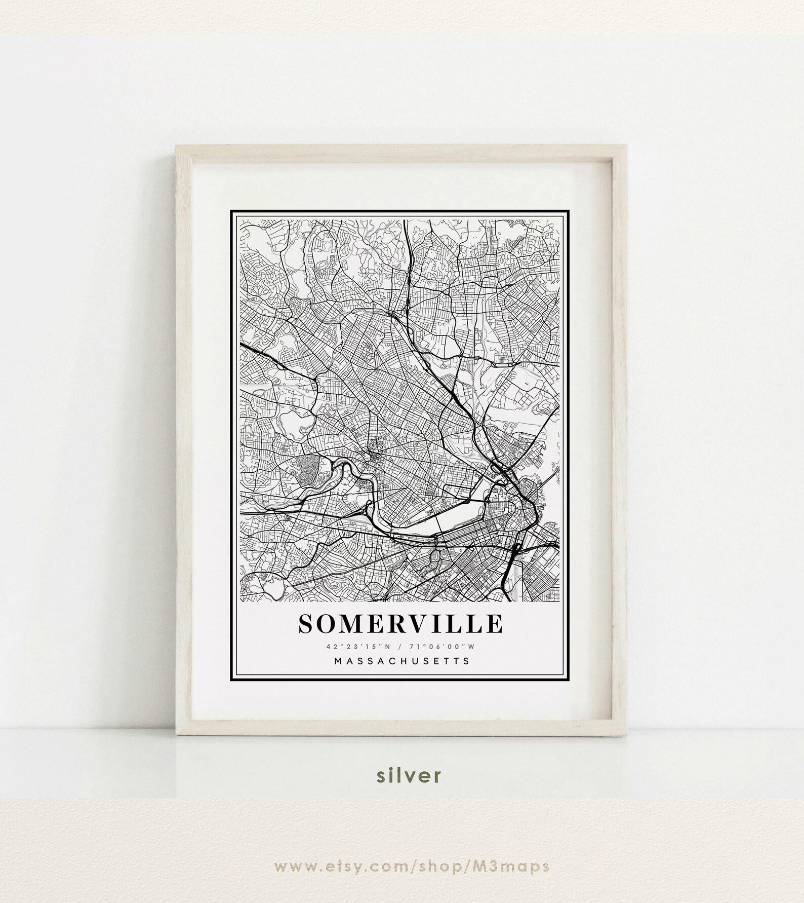 Somerville Massachusetts Map Somerville MA Map Somerville | Etsy