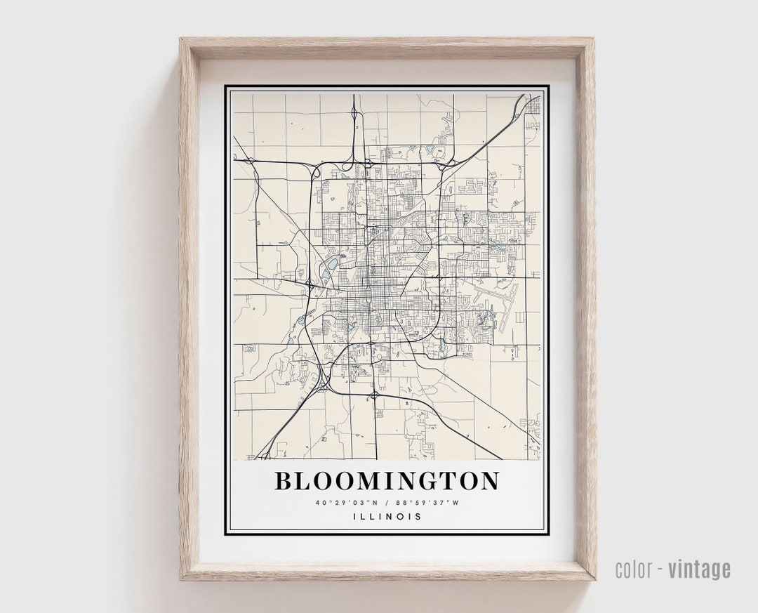 Bloomington IL Map Print Bloomington Illinois City Poster Personalized Modern and Contemporary ...