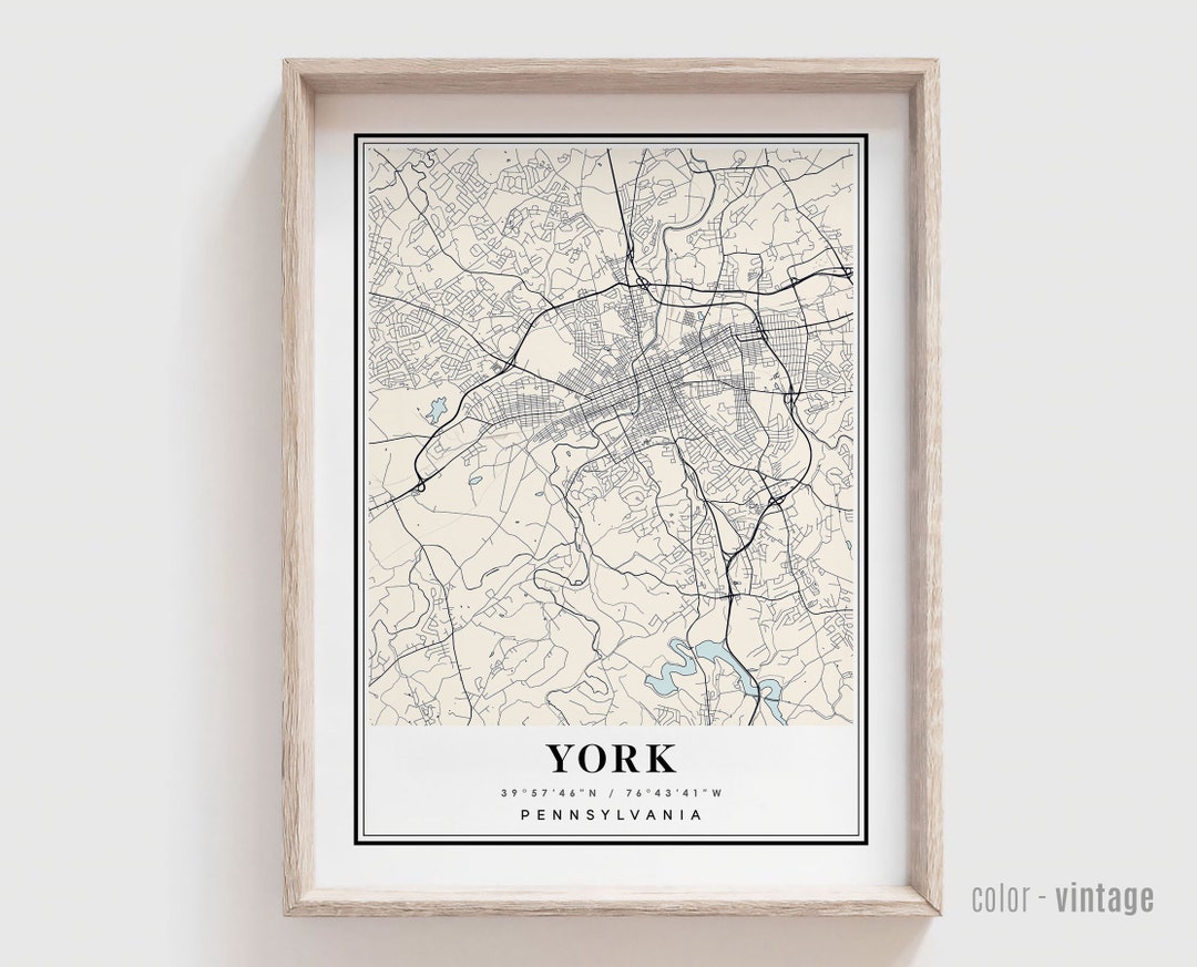 York PA Map Print - York Pennsylvania City Poster - Personalized Modern ...
