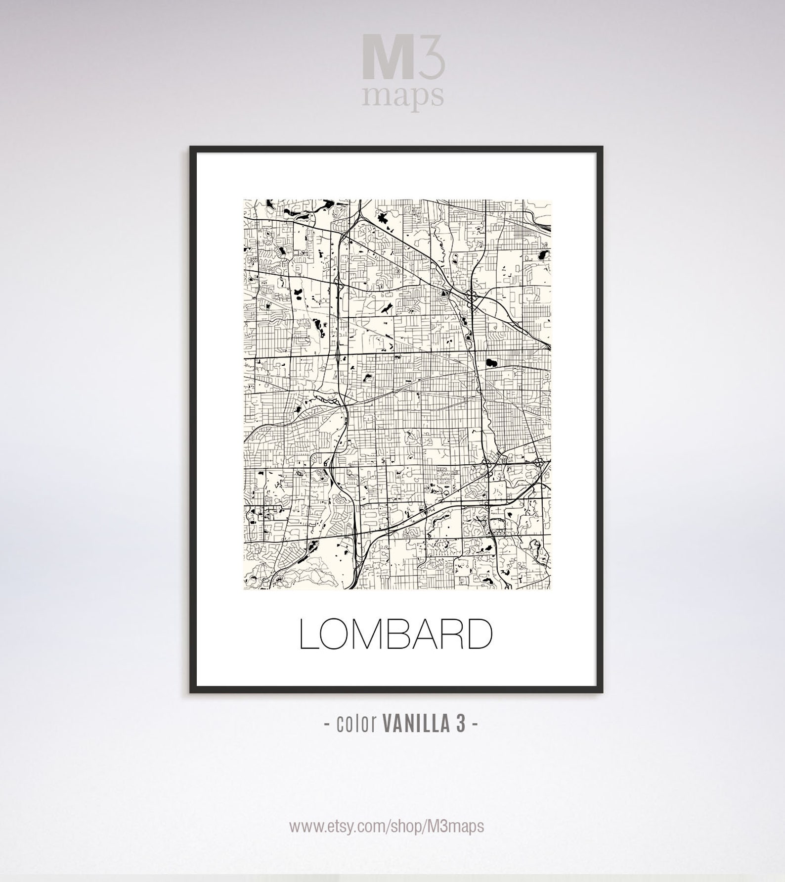 Lombard Illinois Lombard IL map Lombard map Lombard print | Etsy