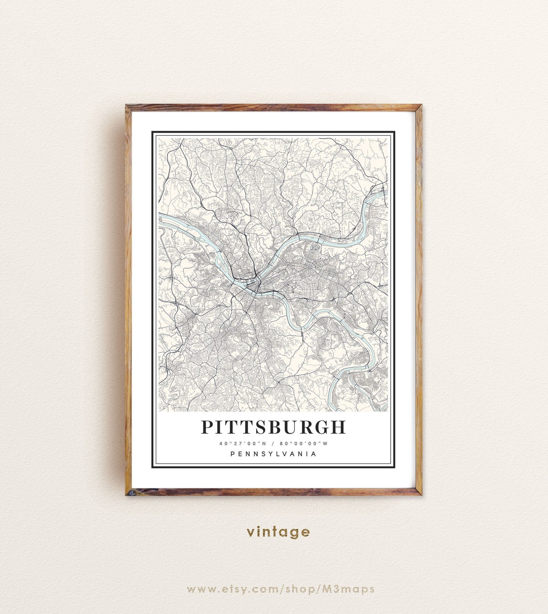 Pittsburgh Pennsylvania Map Art Print: Cityscape Poster - Etsy