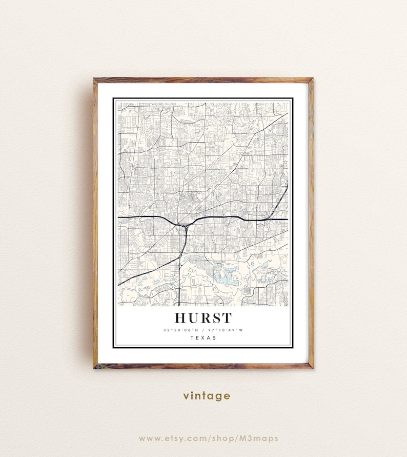 Hurst Texas Map Hurst TX Map Hurst City Map Hurst Print - Etsy