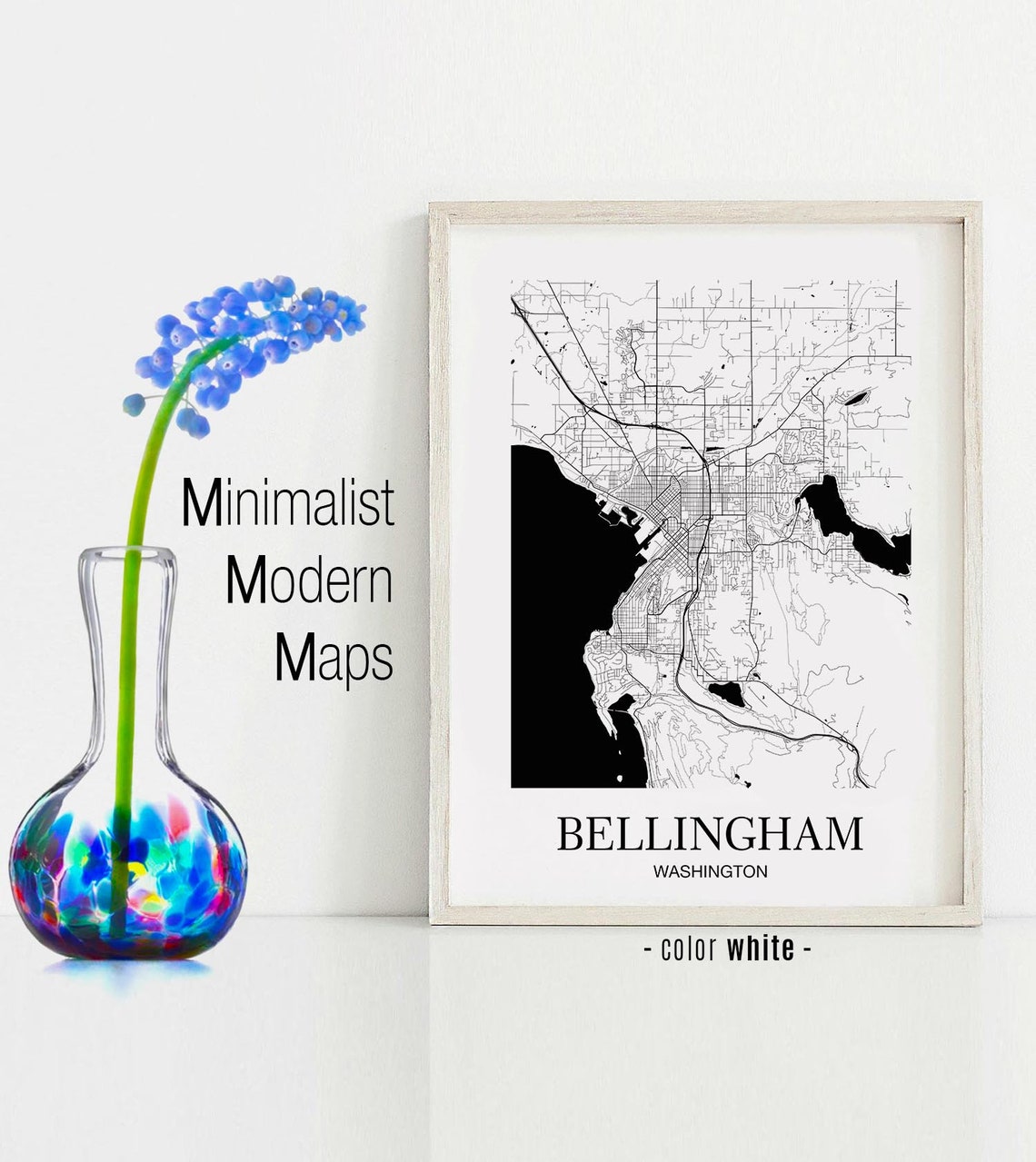 Bellingham Bellingham WA Map Bellingham Modern Art Print | Etsy