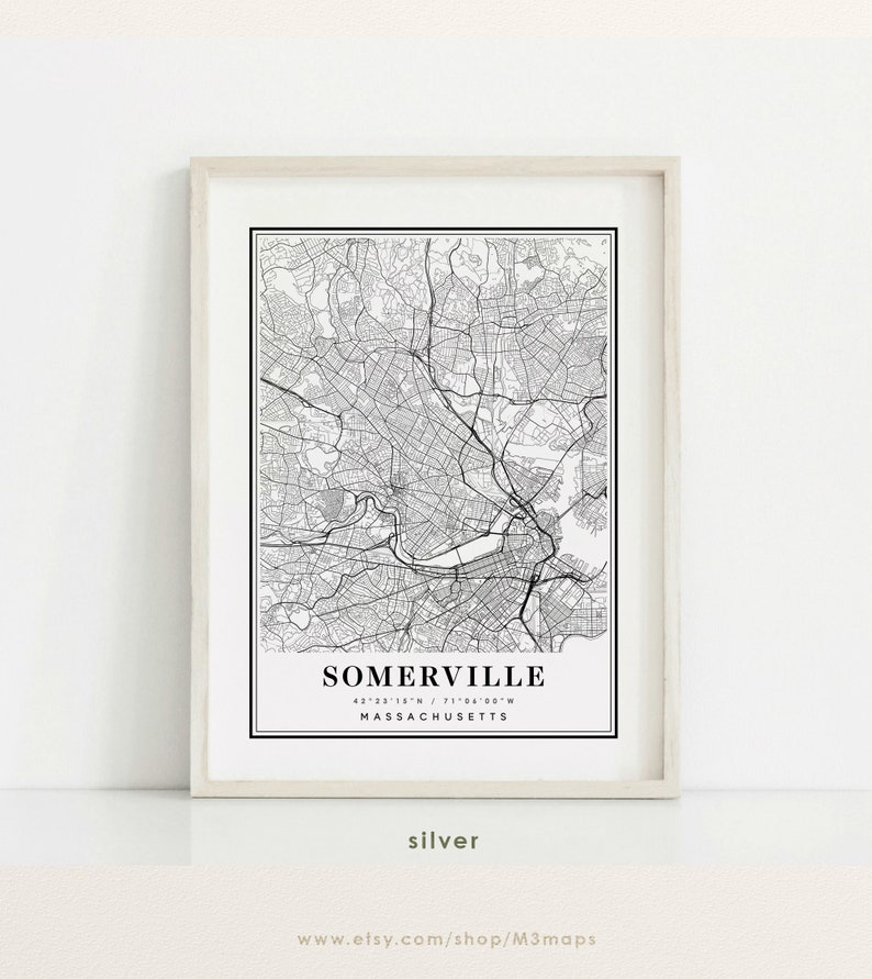 Somerville Massachusetts Map Somerville MA Map Somerville - Etsy