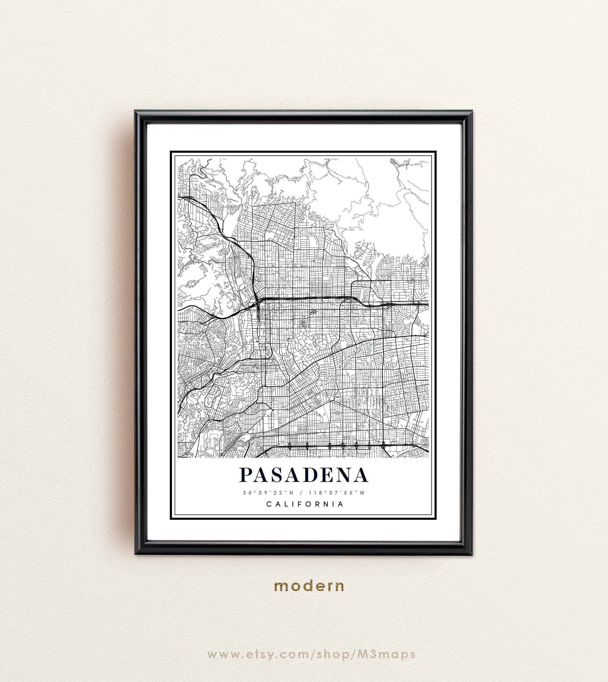 Pasadena California map Pasadena CA map Pasadena city map | Etsy