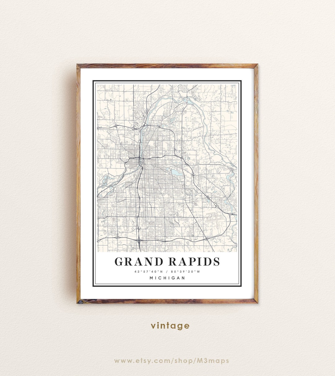 Grand Rapids Michigan Map Art Print: Custom City Map - Etsy
