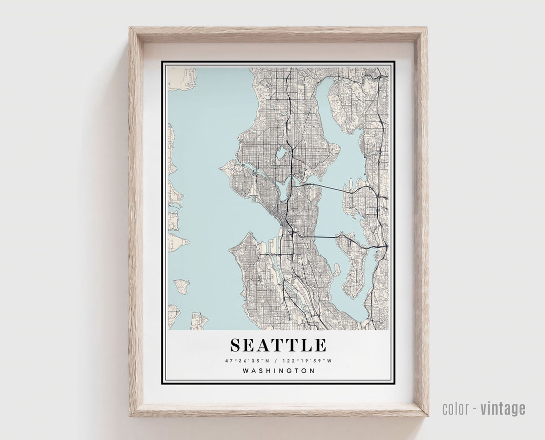 Seattle WA Map Print - Seattle Washington City Poster - Personalized ...