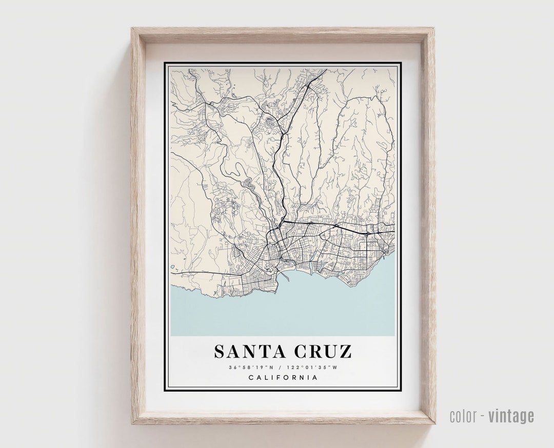 Santa Cruz CA Map Print - Santa Cruz California City Poster ...